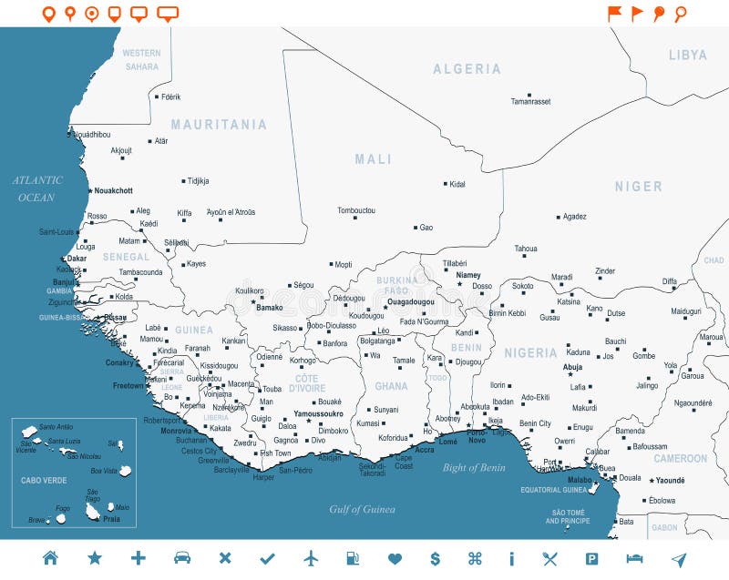 Carte De L'Afrique De L'ouest - Illustration De Vecteur Illustration ... Carte De L'Afrique De L'ouest - Illustration De Vecteur Illustration ...
