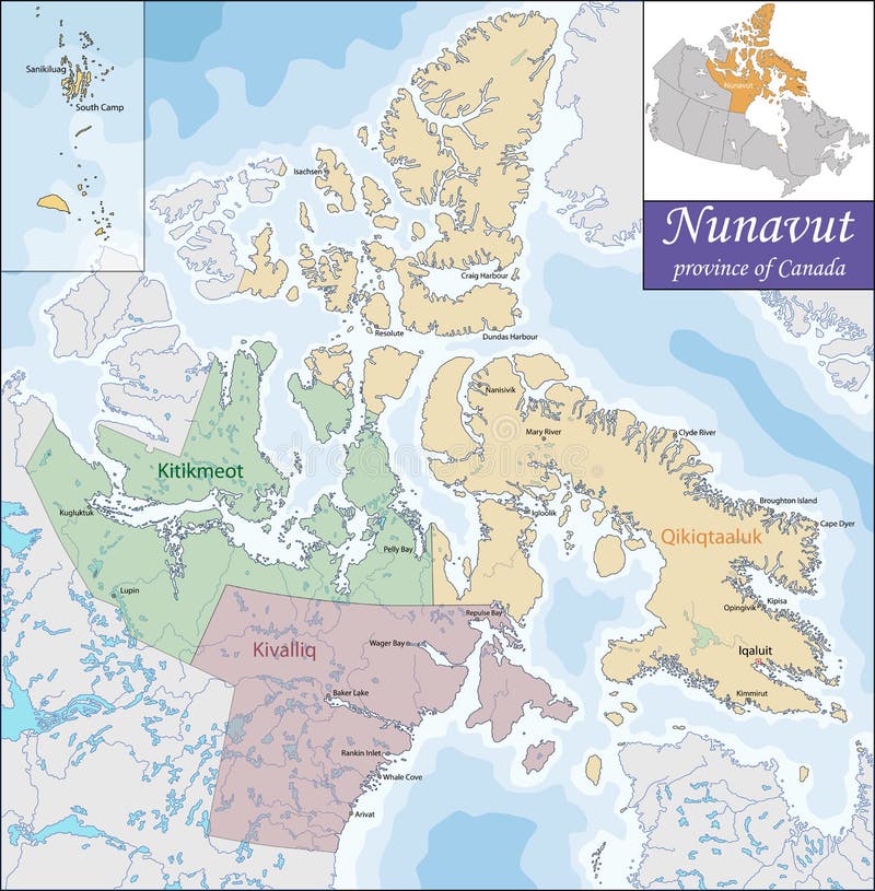 Carte Administrative Et Politique De Nunavut De Vecteur Avec Le Drapeau ...
