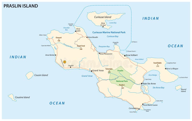 Carte De Route De Praslin, Seychelles Illustration Stock - Illustration ...