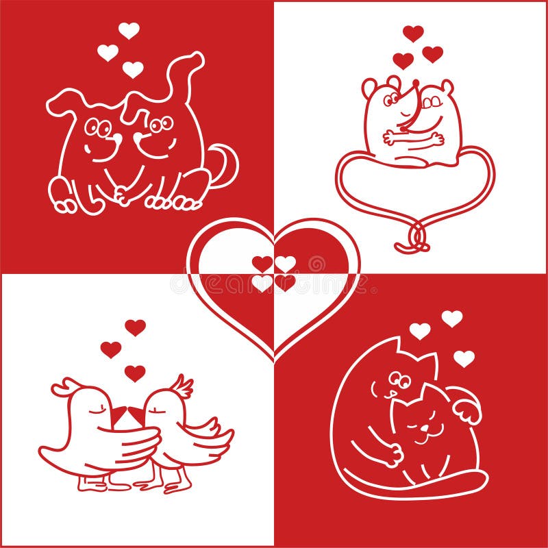 Carte De Valentine Avec Les Animaux Mignons Illustration de Vecteur ...