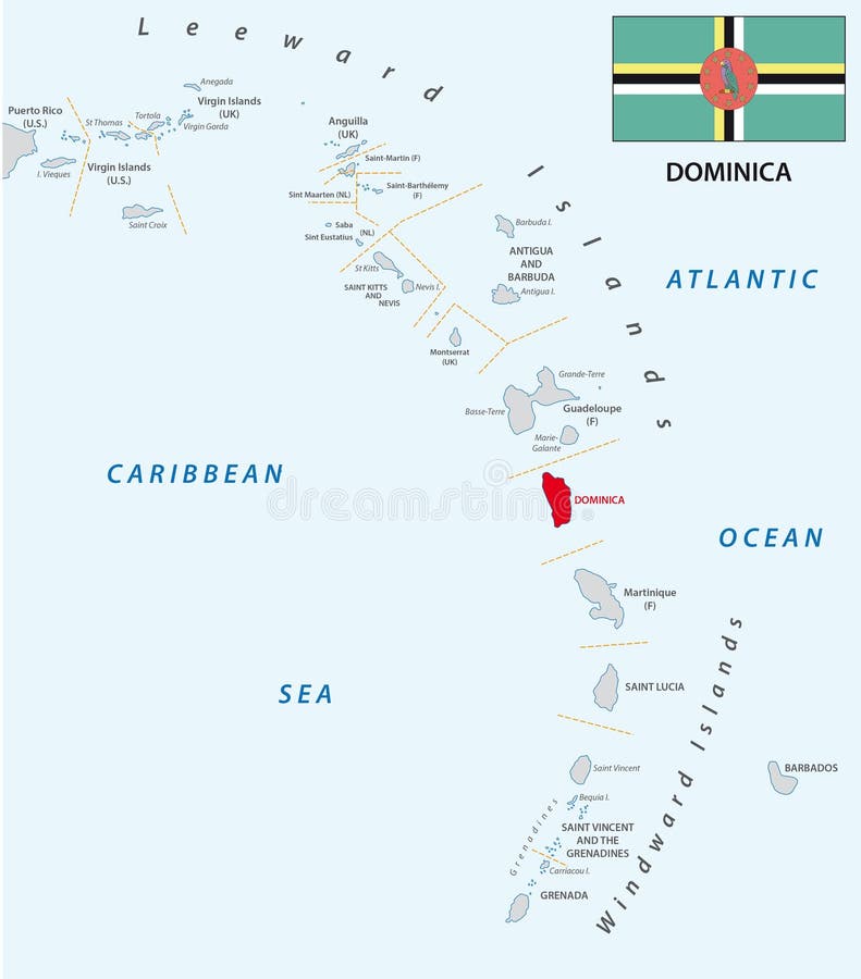 Carte Politique De La Guadeloupe, De La Dominique Et De La Martinique ...