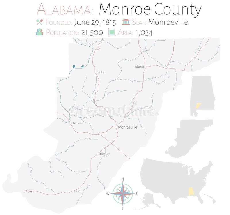 Carte Du Comt? De Monroe En Alabama Illustration de Vecteur ...