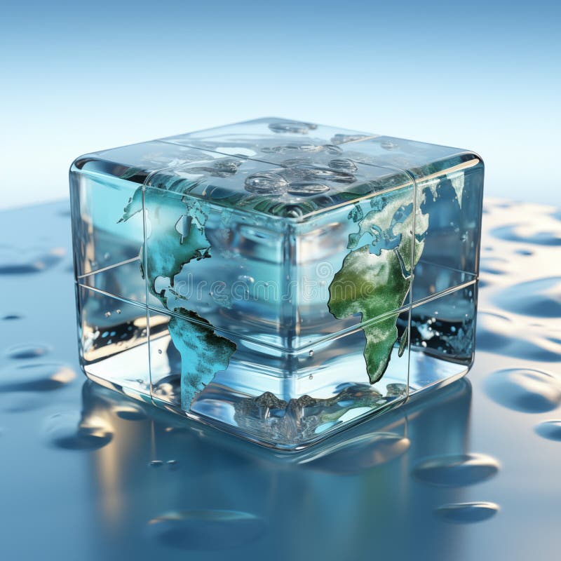 Carte Du Monde Dans Le Cube De Glace Illustration Stock - Illustration du humide, bleu: 303177252