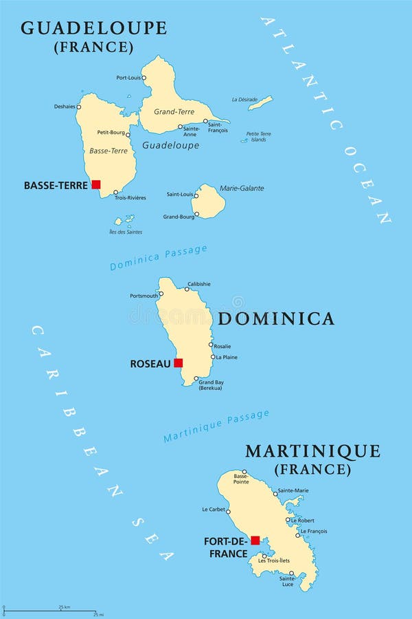 Carte Politique De La Guadeloupe, De La Dominique Et De La Martinique ... Carte Politique De La Guadeloupe, De La Dominique Et De La Martinique ...