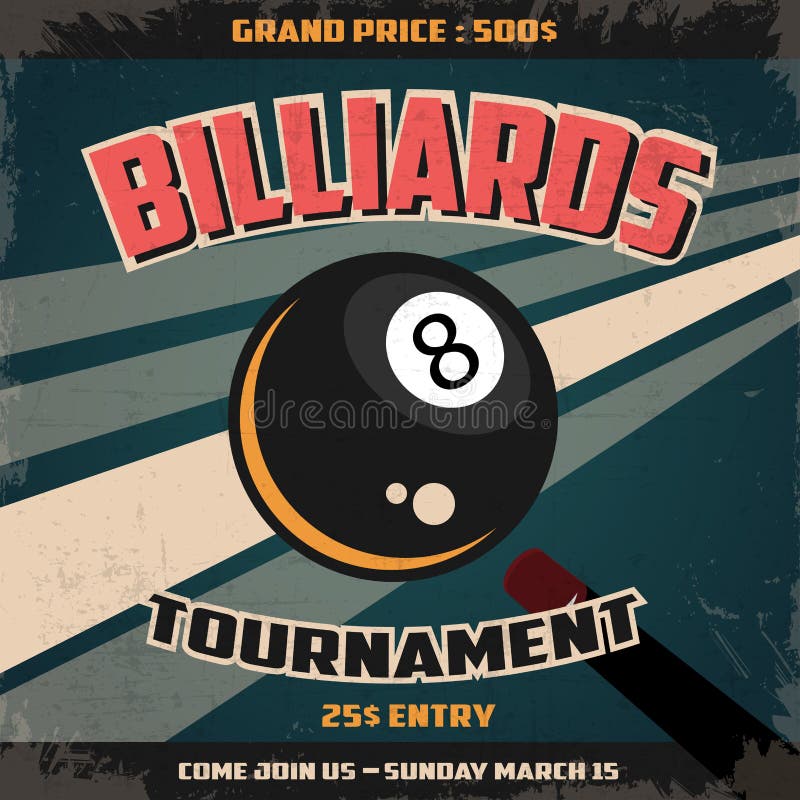 Cartel Retro Del Torneo Del Billar Foto de archivo - Imagen de hombre ...