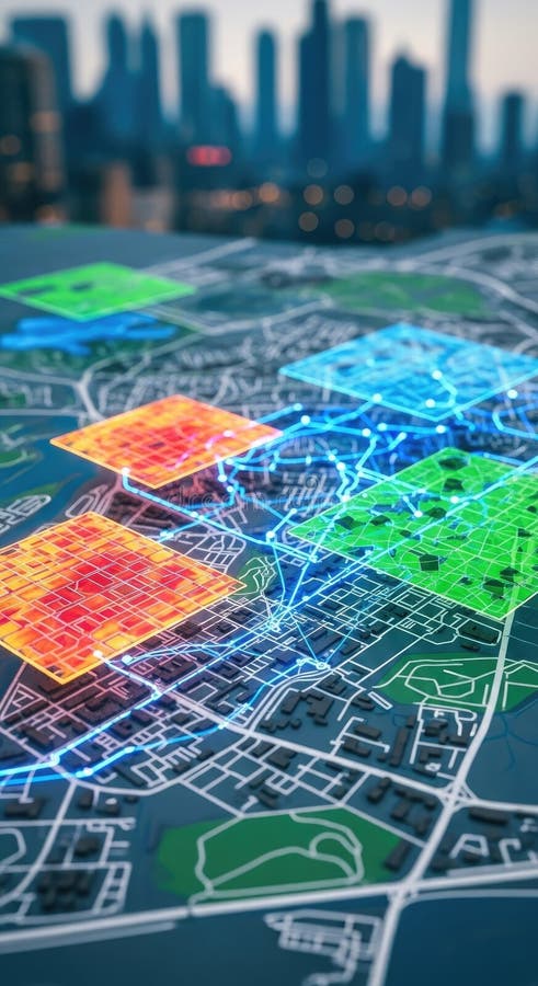 Cartographic Data Overlay with Glowing Digital Network Connections on a ...