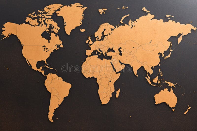 Cartographic Display World Map Affixed on a Textured Cork Board Stock ...