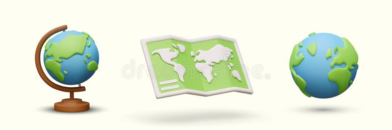 Cartography Concept in Cartoon Style. School Globe, World Map, Earth ...