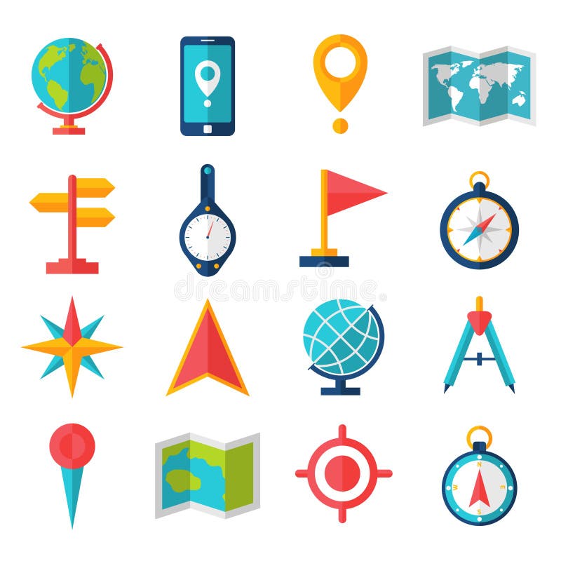 Cartography Flat Icon Set stock vector. Illustration of media - 210068126