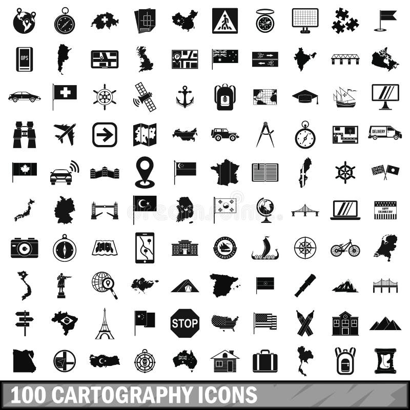 100 Cartography Icons Set, Simple Style Stock Vector - Illustration of ...