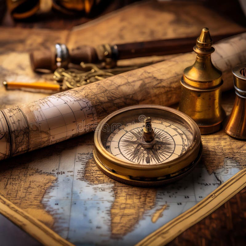 Cartography and Map Making, Featuring Elements Like Maps, Compasses ...