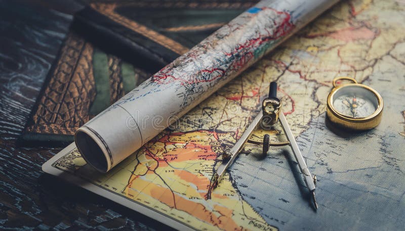 Cartography and Map Making, Featuring Elements Like Maps, Compasses ...