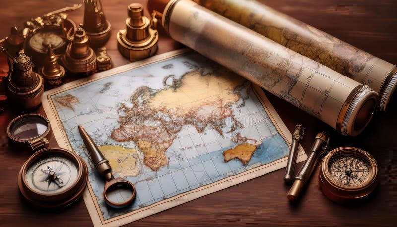 Cartography and Map Making, Featuring Elements Like Maps, Compasses ...