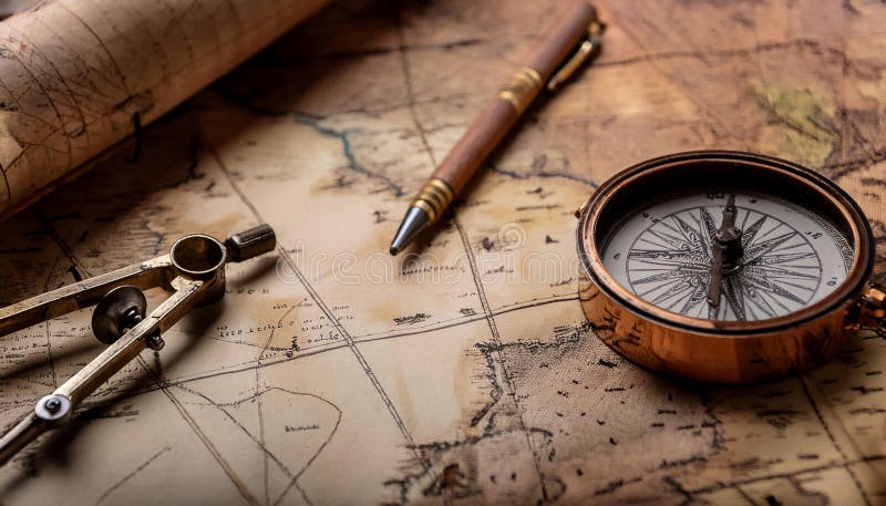 Cartography and Map Making, Featuring Elements Like Maps, Compasses ...