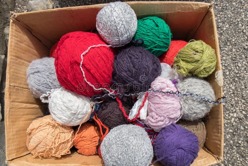 Box of colorful wool balls stock photo. Image of design - 131962516