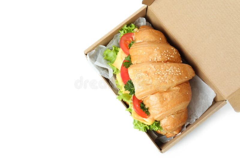 Carton Box with Croissant Sandwich Isolated on White Background Stock ...