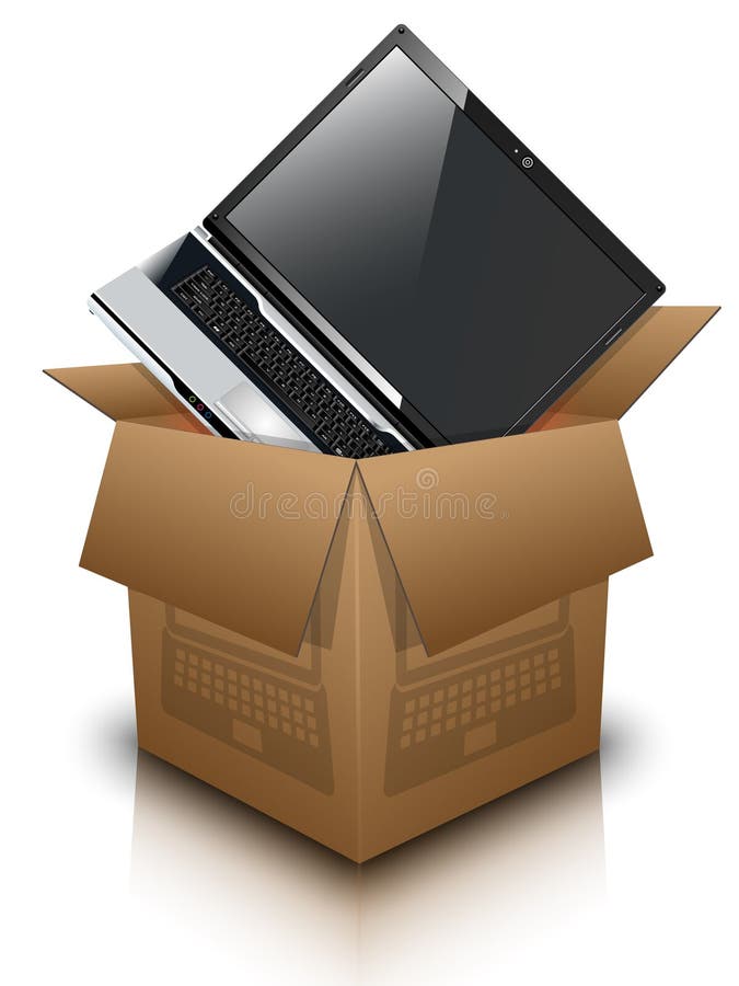 Laptop and open box stock illustration. Illustration of business - 22397441