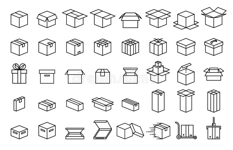 Carton Box and Packaging Linear Icon Set, Vector. Stock Vector ...