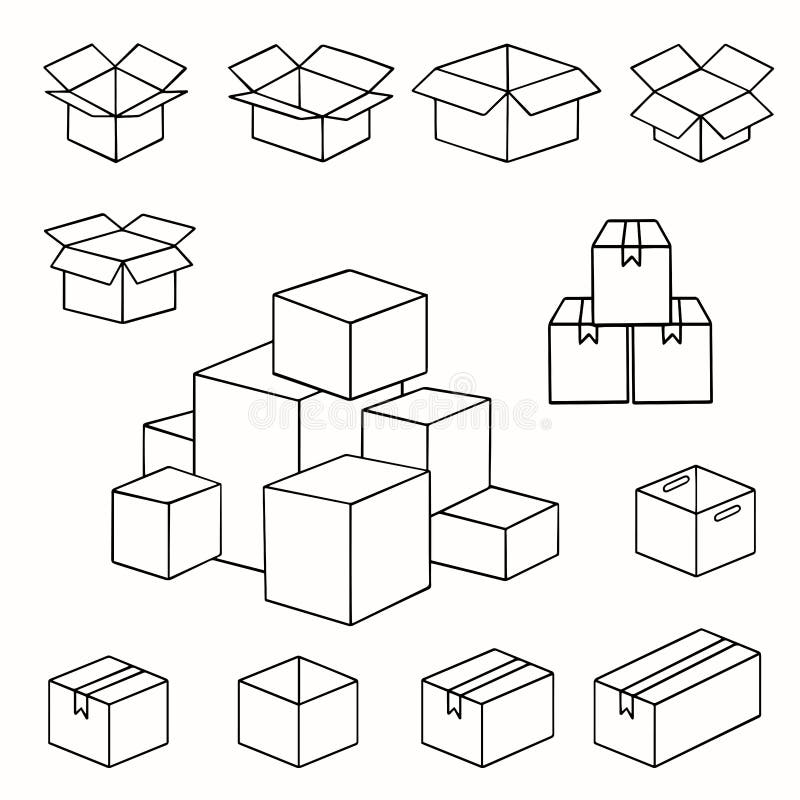 Carton Box Parcel Box Hand Drawn Cartoon Stock Illustration ...