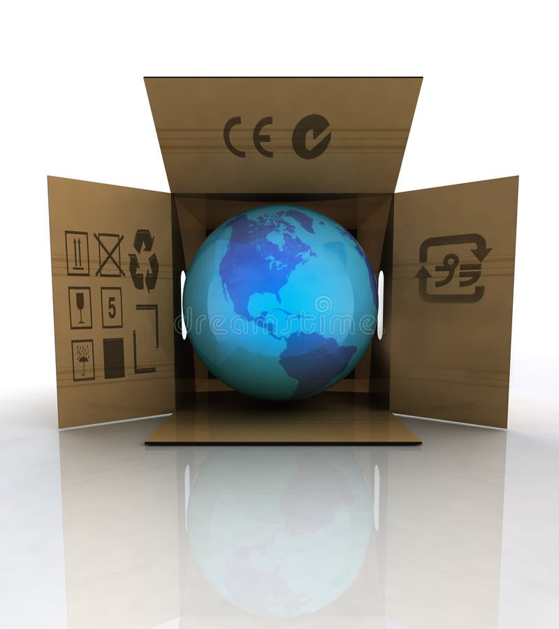 Shipping Box with World Globe Map Stock Vector - Illustration of ...