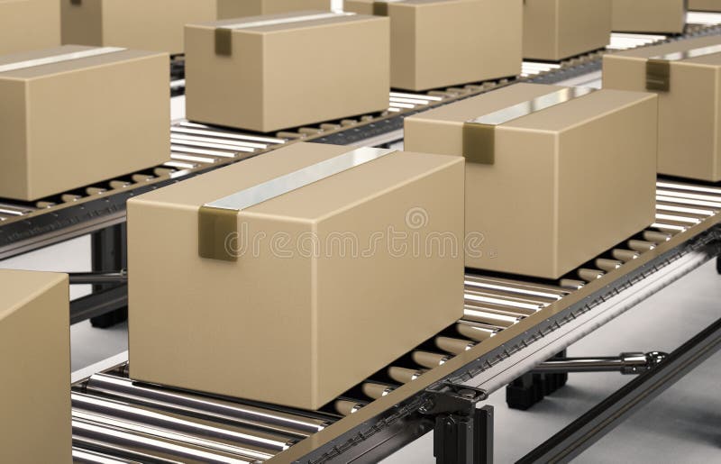 Carton Boxes on Conveyor Belt Stock Illustration - Illustration of ...