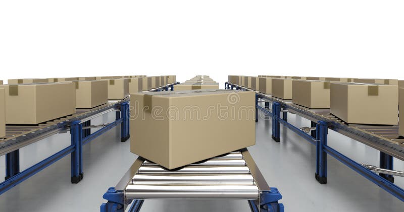 Carton Boxes on Conveyor Belt Stock Illustration - Illustration of ...