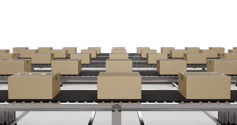 Carton Boxes on Conveyor Belts Stock Illustration - Illustration of ...