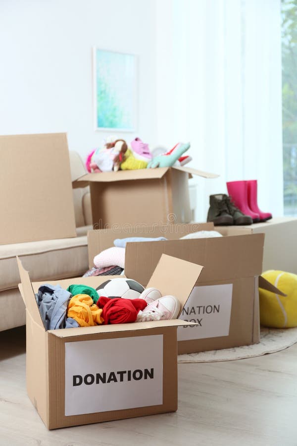 Carton Boxes with Donations Stock Photo - Image of community, giving ...