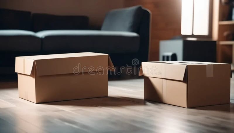 Carton boxes in empty room stock illustration. Illustration of moving ...