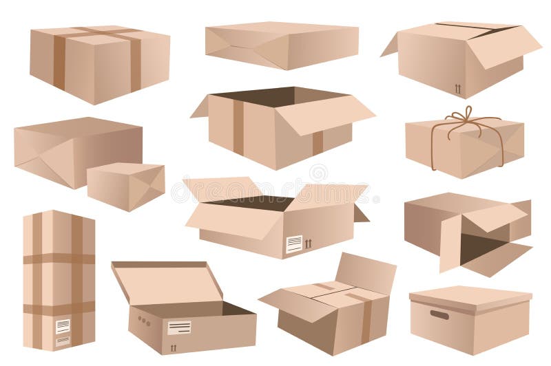 Carton Boxes Set Graphic Elements in Flat Design. Vector Illustration ...
