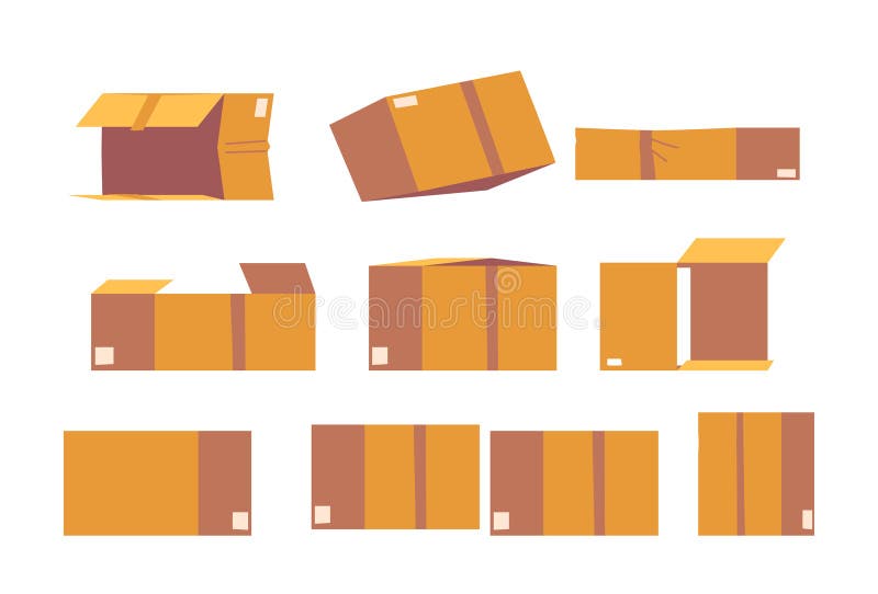 Carton Boxes Set. Sturdy, Rectangular Containers Made of Corrugated ...