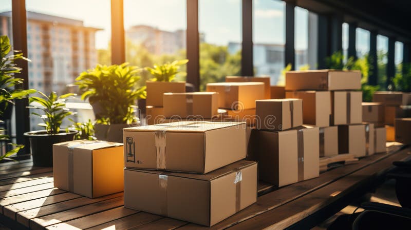 Carton Boxes with Stuff in Room. Office Move Concept Stock Image ...