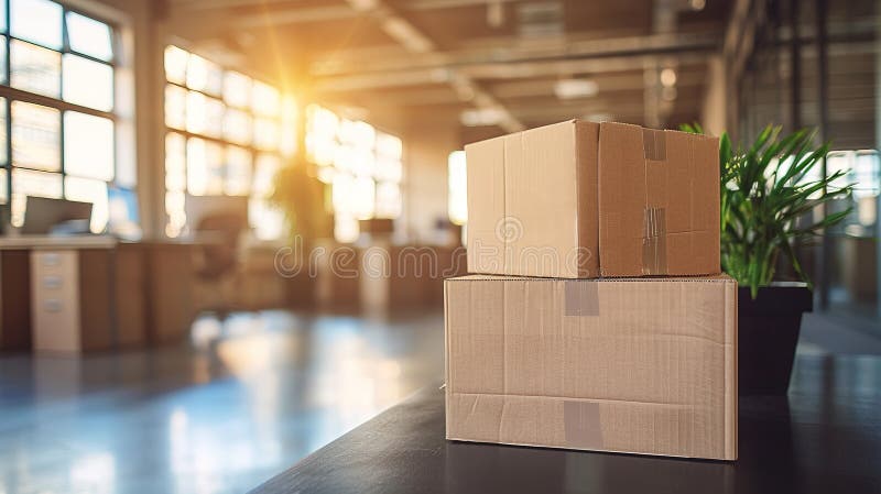 Carton Boxes with Stuff in Room. Office Move Concept Stock Image ...