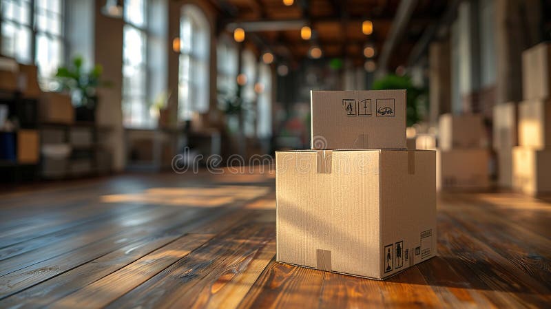 Carton Boxes with Stuff in Room. Office Move Concept Stock Photo ...