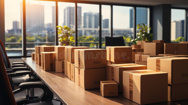 Carton Boxes with Stuff in Room. Office Move Concept Stock Photo ...