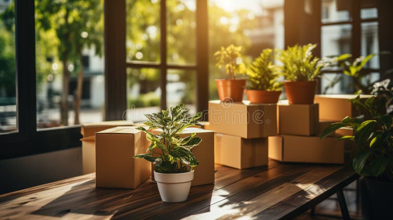 Carton Boxes with Stuff in Room. Office Move Concept Stock Photo ...