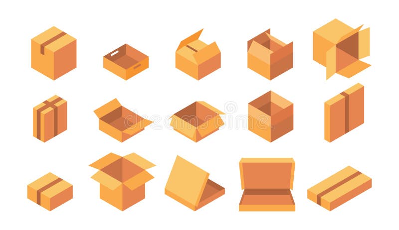 Carton Delivery Packaging Open and Closed Box. Vector Illustration ...