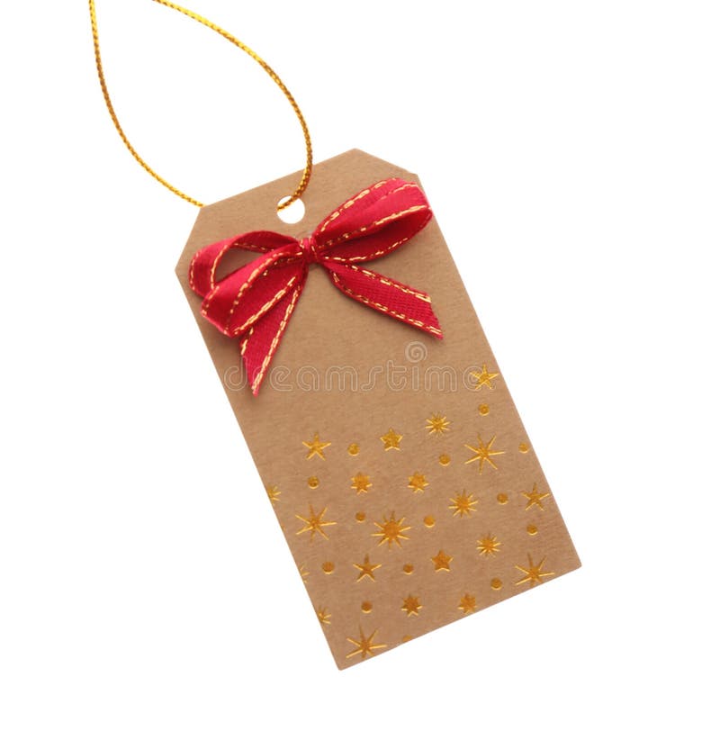 Carton Gift Tag with Space for Text Isolated on White Stock Photo ...