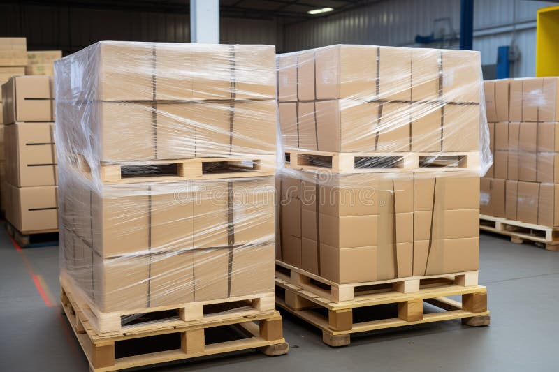 Carton Package Wrapped in Polyethylene Tape Stacked on Pallet ...