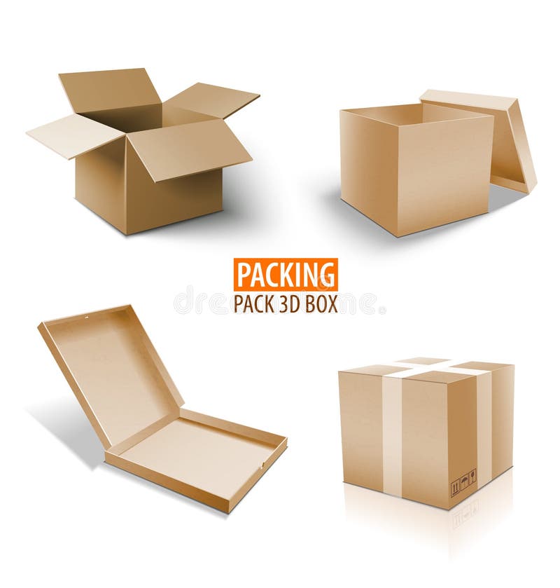 Carton Packaging 3d Box. Brown Delivery Set of Different Sized Packages ...