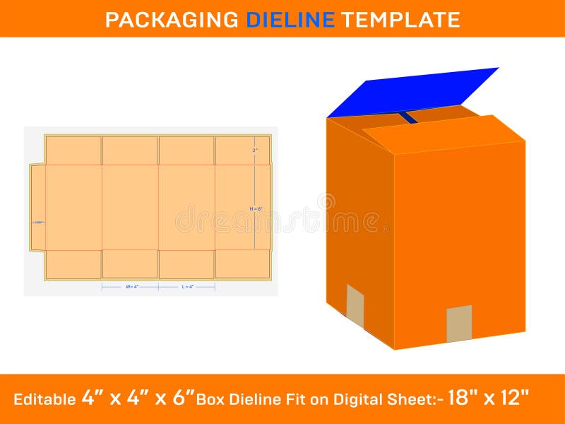 Carton Regular Slotted Container Box, Dieline Template, 4x4x6 Stock ...
