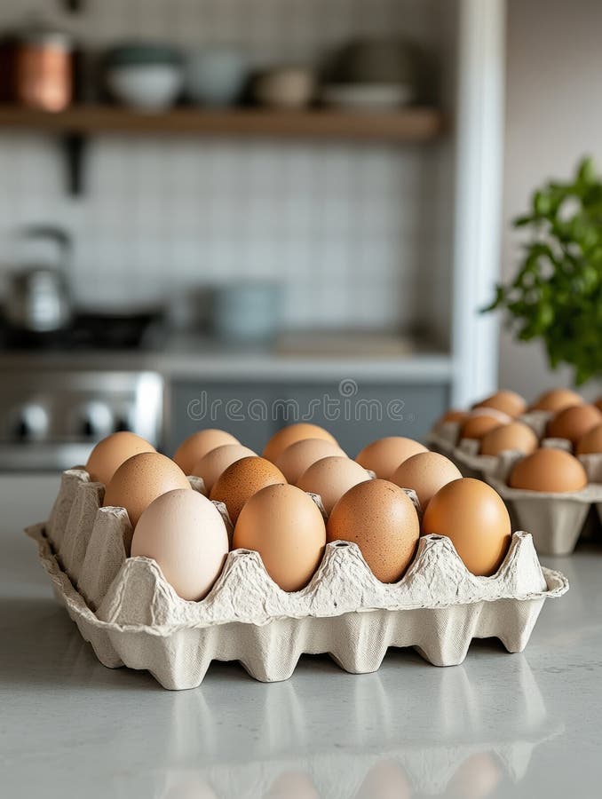 Cartons of Eggs on a Kitchen Countertop Stock Photo - Image of organic ...