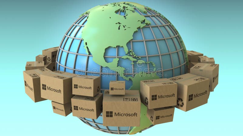 Boxes with Microsoft Logo Around the World, America Emphasized ...