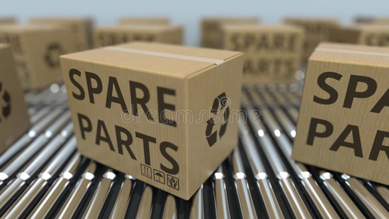 Cartons with Spare Parts on Roller Conveyors. 3D Rendering Stock ...