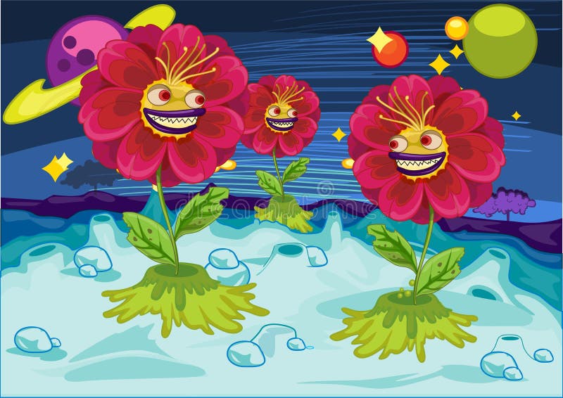 Cartoon alien with flowers stock vector. Illustration of friendly ...