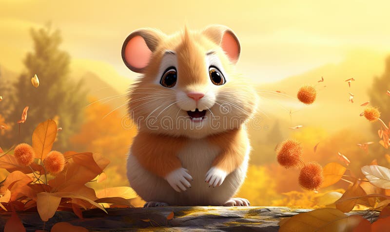 Cartoon 3d Hamster on an Autumn Background. Stock Illustration ...
