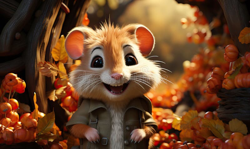 Cartoon 3d Hamster on an Autumn Background. Stock Illustration ...