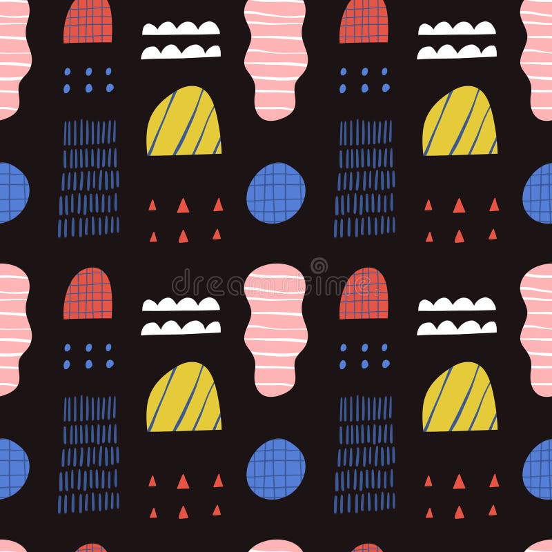 Cartoon Abstract Shapes with Texture Vector Seamless Pattern Stock ...