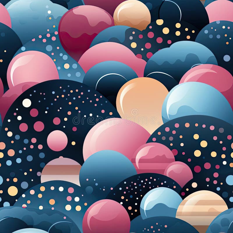 Cartoon Abstract Spheres Seamless Pattern in Dark Sky-blue and Dark ...