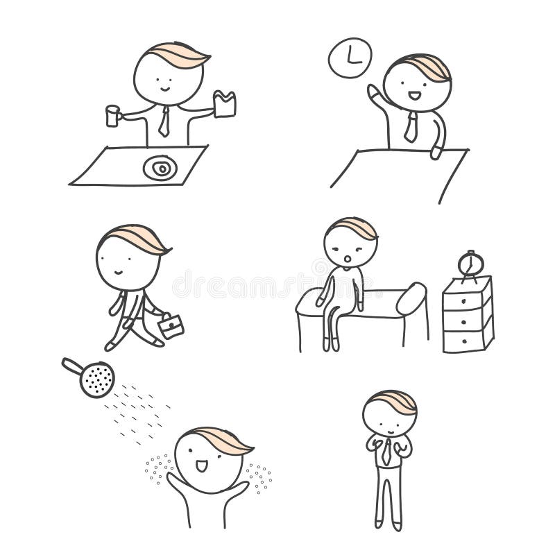 Cartoon daily Action People Icon Set Vector Hand Drawn Stock Vector ...